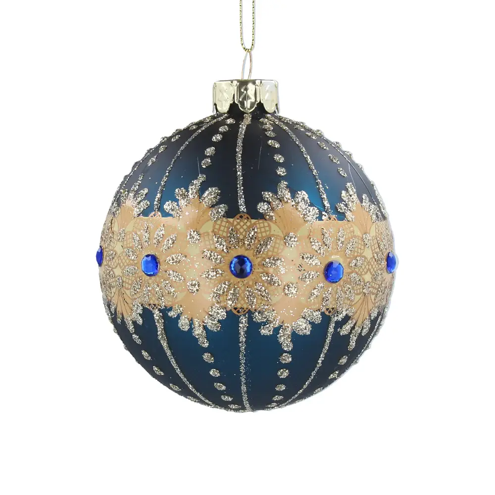 Matt Blue Glass Ball - Gold Jewel Band - Radway Bridge Garden Centre