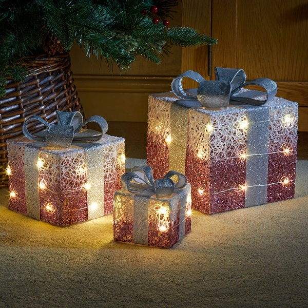 Pink Sparkly Faux Gift Boxes - Set of 3 - Radway Bridge Garden Centre